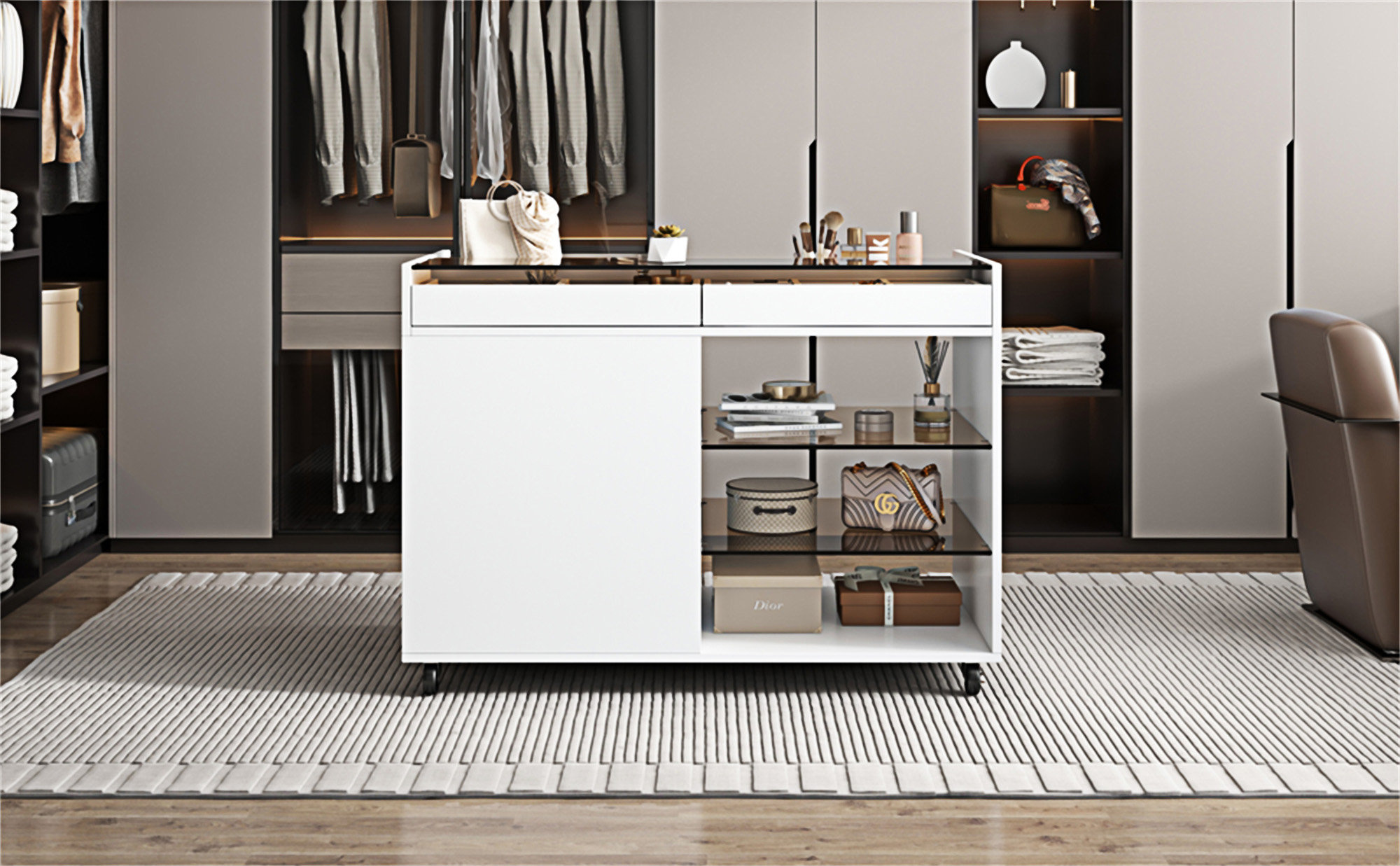 Latitude Run® 43.3" Multi-Functional Storage Island Movable Storage Cabinet Island Vanity ...